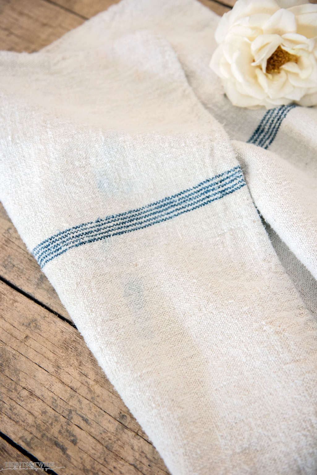 Blue Stripes Vintage Grain Sack Bag - Tidbits&Twine