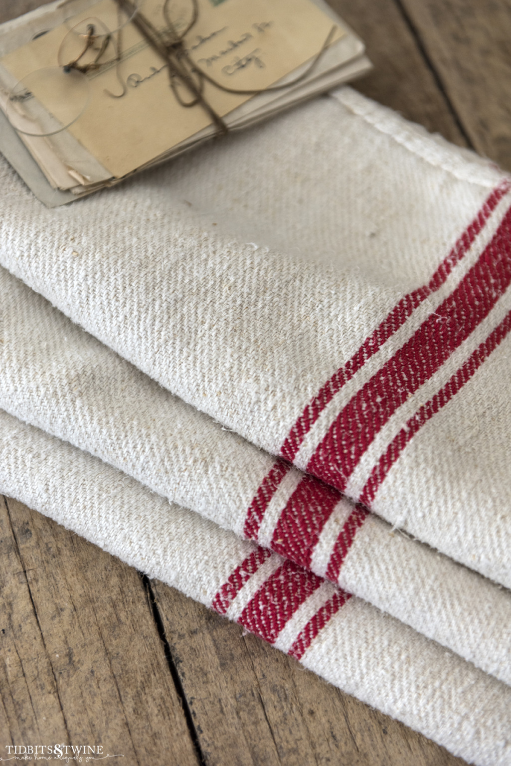 Three Red Stripe Vintage Grain Sack - Tidbits&Twine