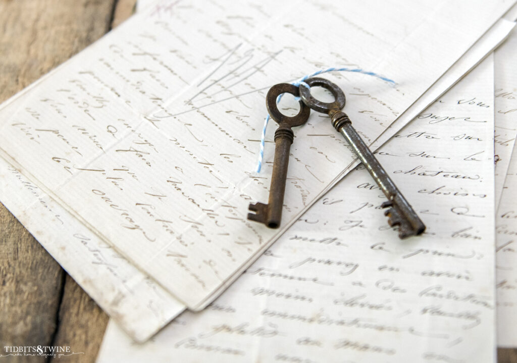 Antique French Keys - Blue String - Tidbits&Twine