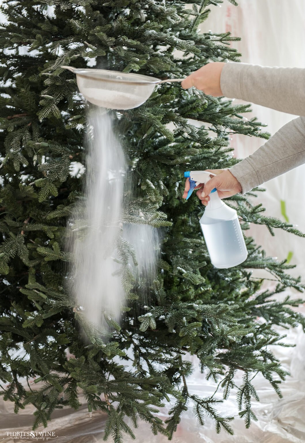 How to Flock a Christmas Tree the Easy Way - Tidbits&Twine