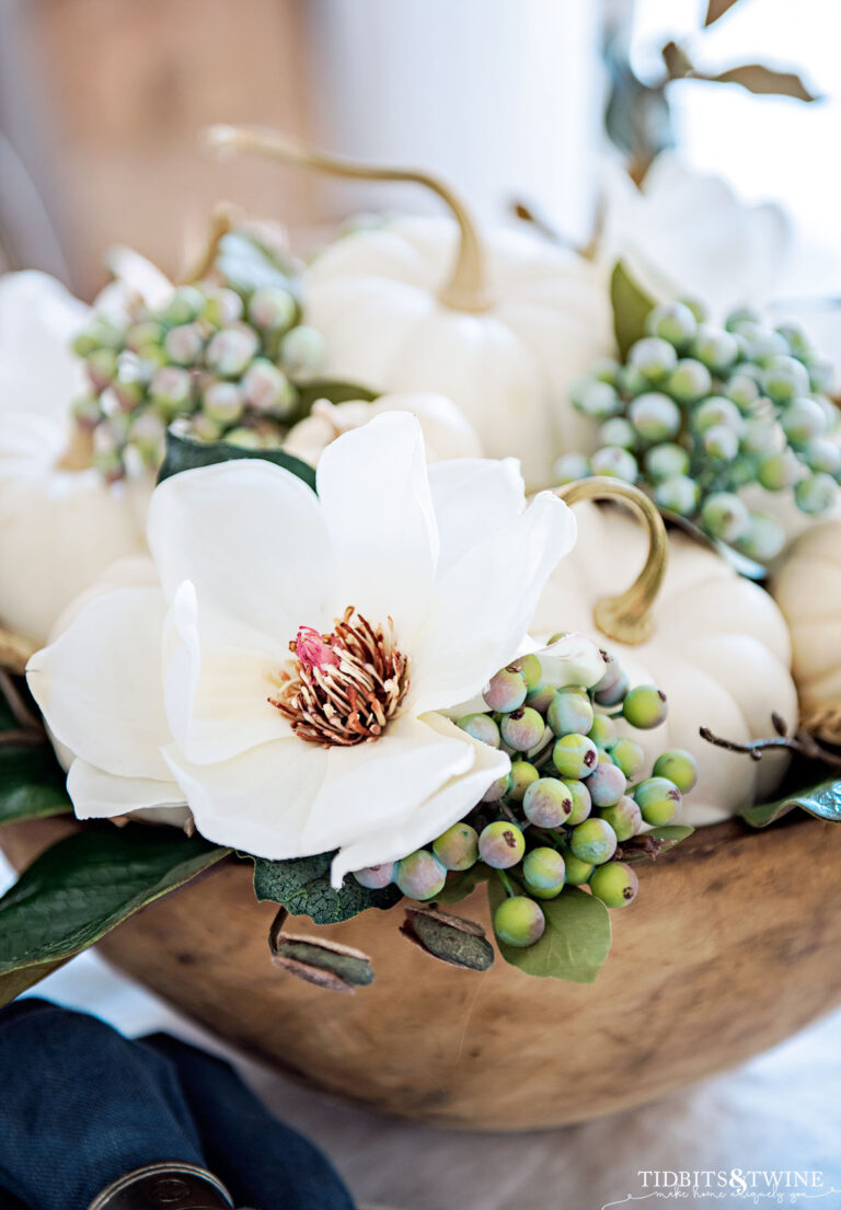 White Pumpkin and Magnolia - 5 Minute Centerpiece - Tidbits&Twine