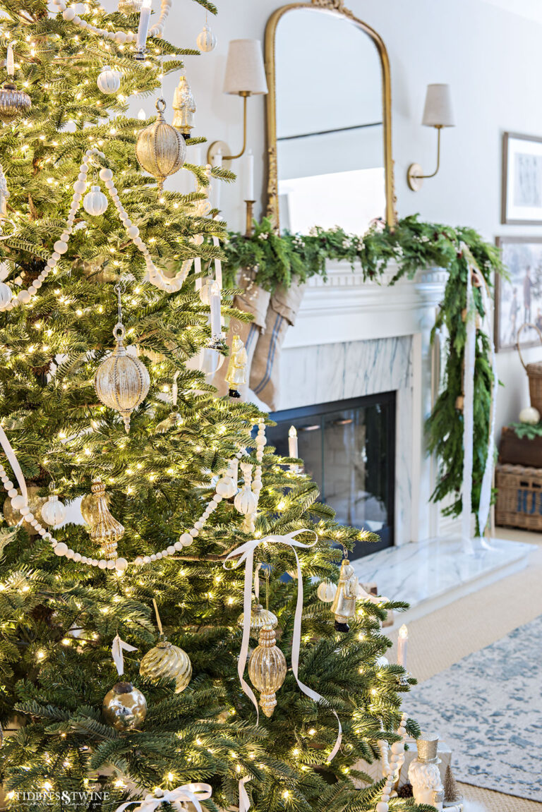 Green and White French Christmas Living Room - Tidbits&Twine